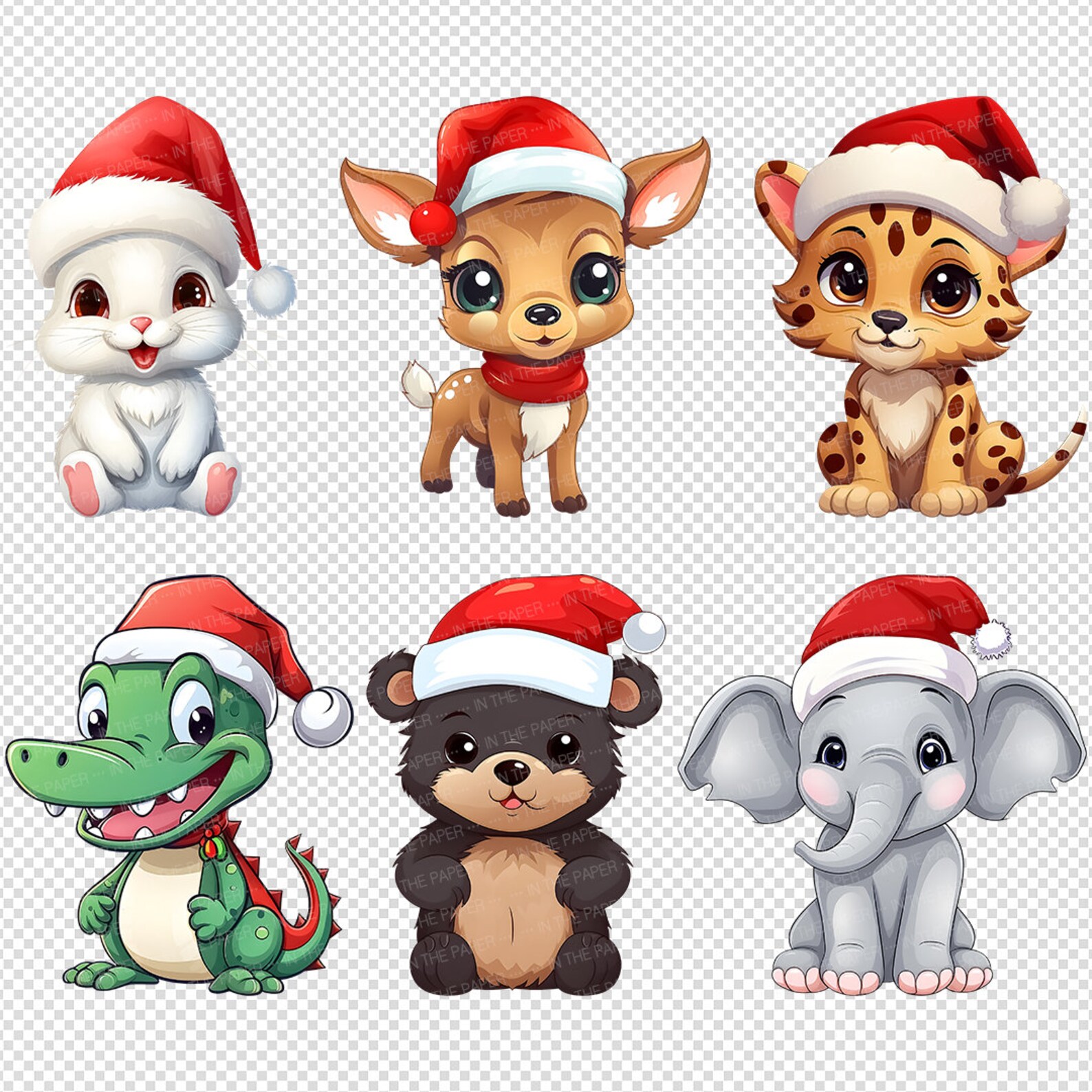 Cute Christmas Animals PNG | Santa Hat Clipart Adorable Elephant ...