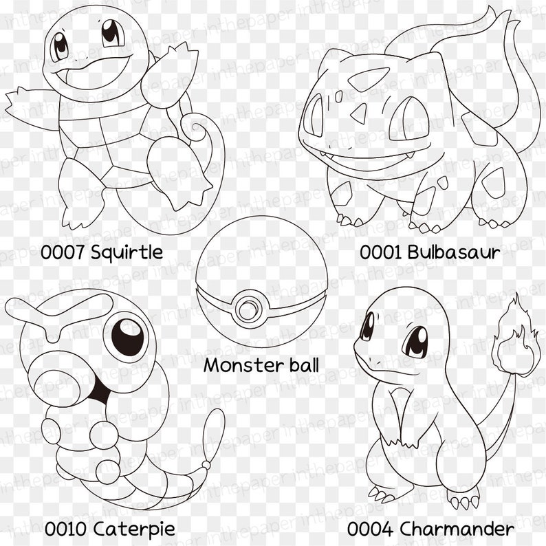 Pokemon Coloring Papers for Kids PNG SVG Blackline Animal Outline ...