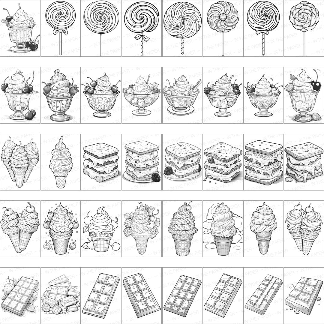 200 Sweets Dessert Coloring Page | Kid Adult Book Cup Cake Chocolate ...