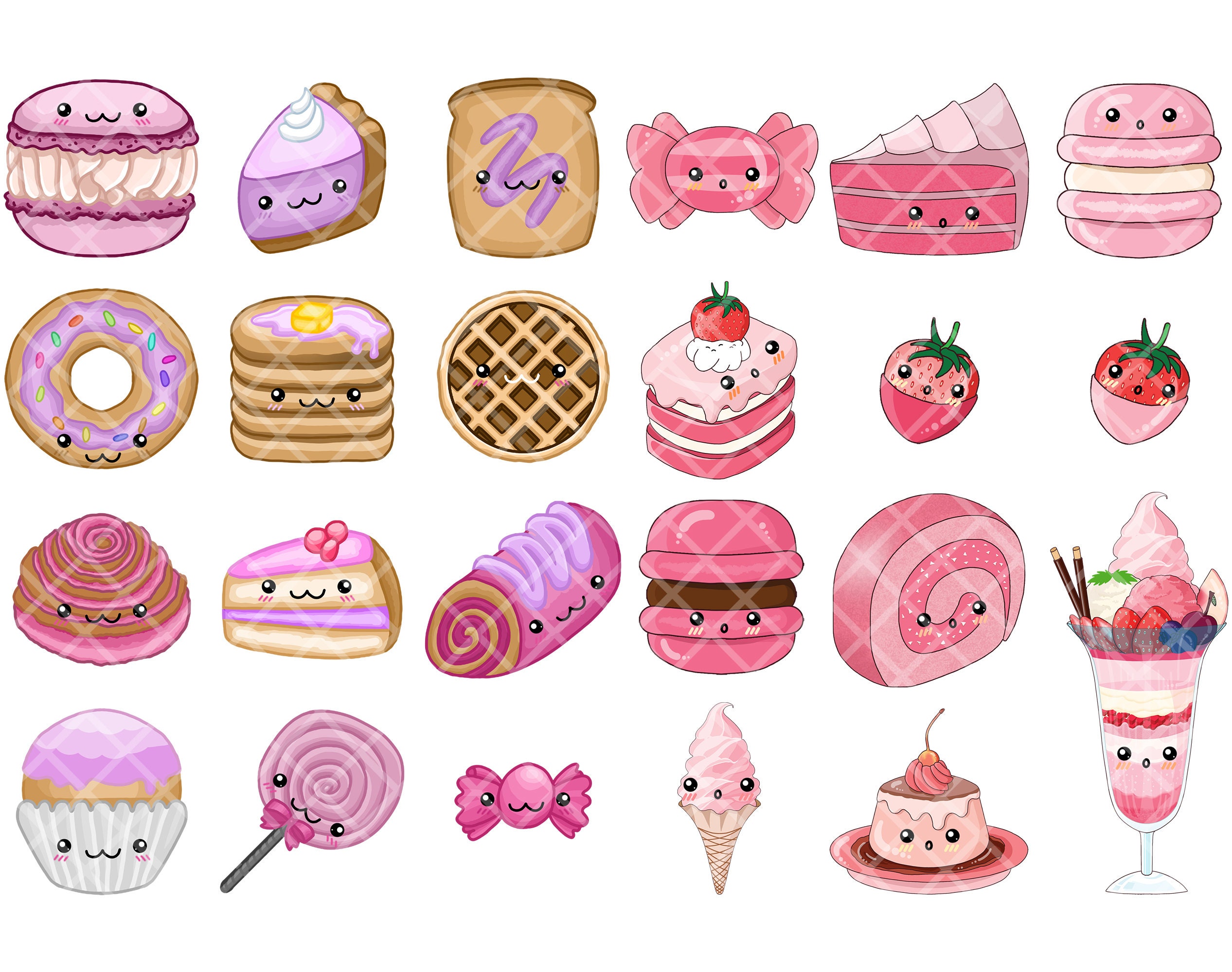 Kawaii Food Clip Art Cute Dessert Donut Cake Ice Cream - Etsy