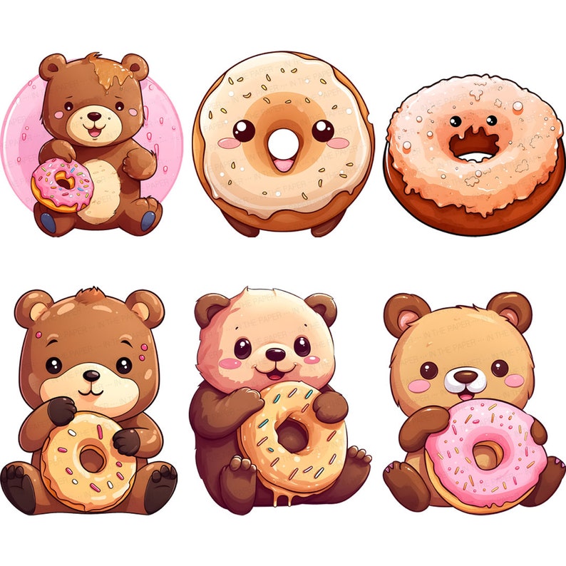 Kawaii Donut Clip Art Doughnut Dessert PNG Chocolate Teddy Bear ...