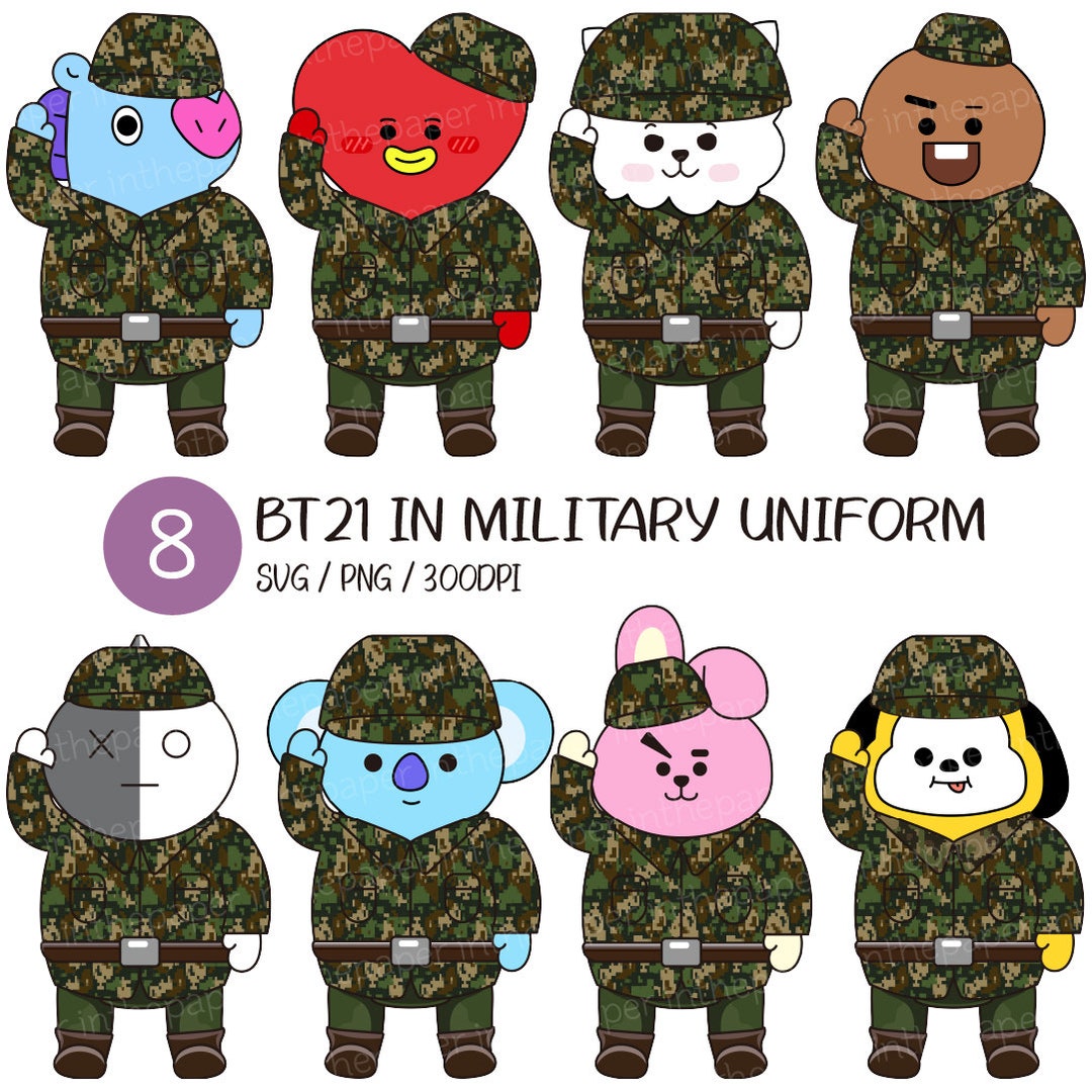 BT21 en uniforme militar SVG / BTS png Ejército Clipart Miembro ...