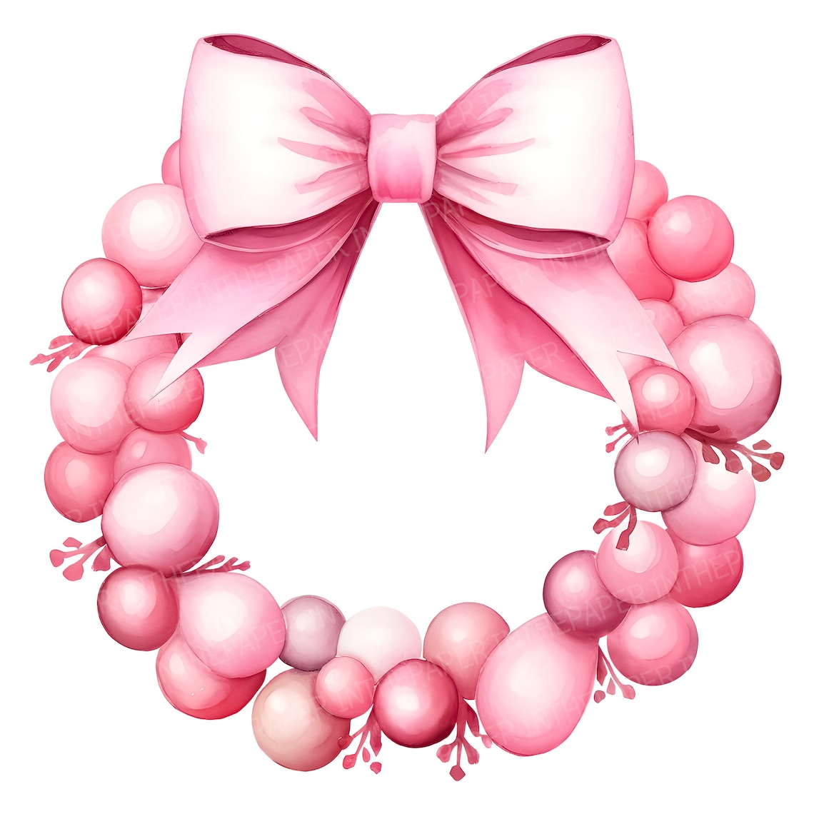 Adorable Pink Christmas Wreath PNG Watercolor Clip Art Balls - Etsy