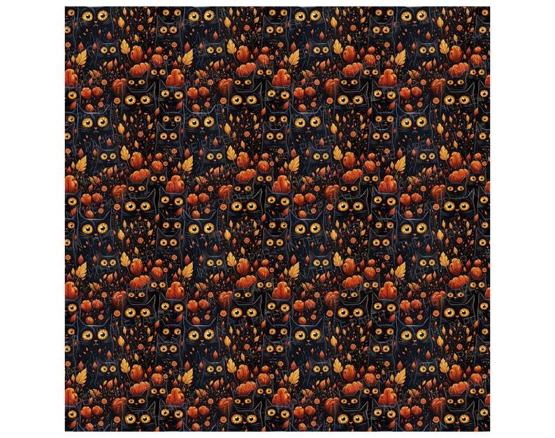 Seamless Dark Halloween Cat Digital Paper / Pumpkin, Black Cat ...