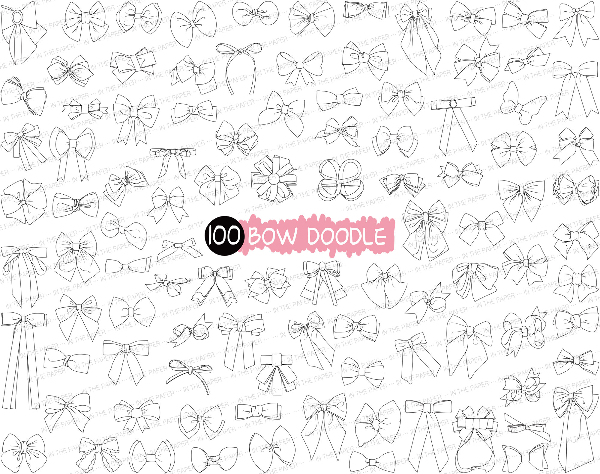 Bow SVG Ribbon PNG Black Line Clip Art Knot Lanyard Tie up Elegant Cute ...