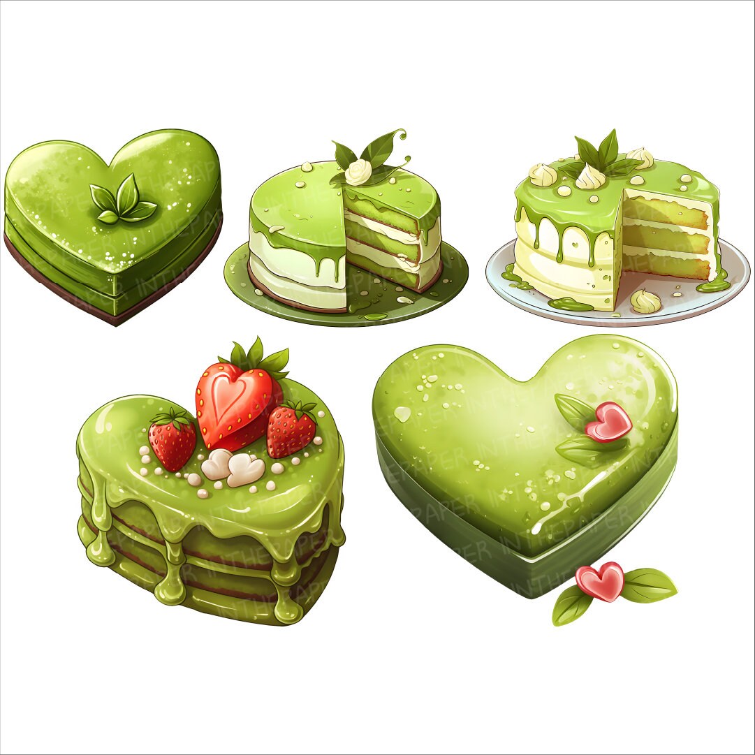 Matcha Cake PNG Green Tea Dessert Berry Flower Leave Clip Art Piece ...