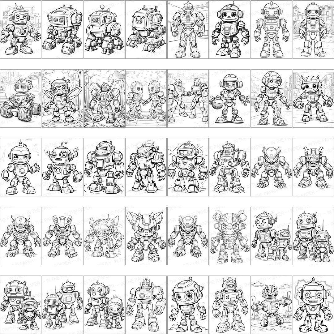 200 Robot Coloring Pages for Kids Cute Adult Activity Sheet Book Boy ...