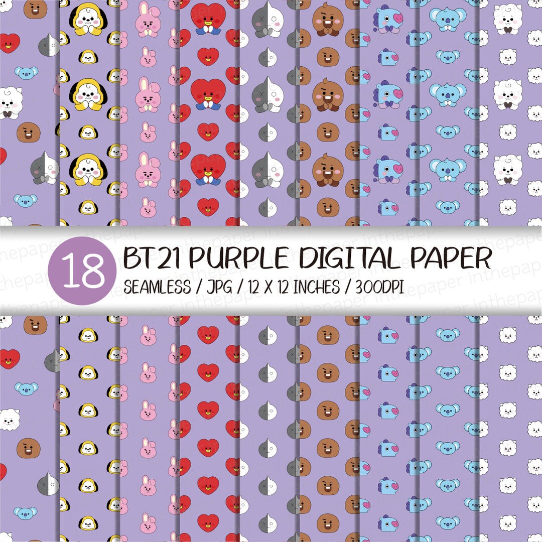BT21 Purple Digital Paper Seamless Background Scrapbook BTS Pattern ...
