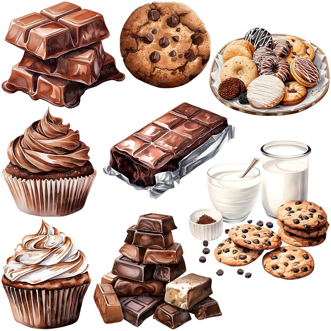 Chocolate Dessert PNG Watercolor, Sweets Clip Art, Brownies, Cakes ...