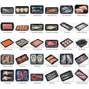 Seafood Supermarket Packaging PNG | Fish Clip Art Salmon Roe Shellfish ...