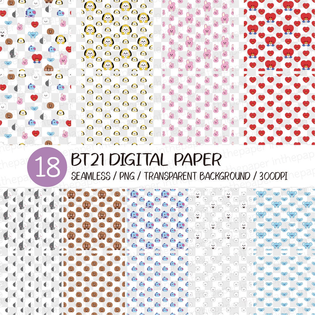 BT21 Digital Paper PNG Seamless Transparent Background Scrapbook BTS ...