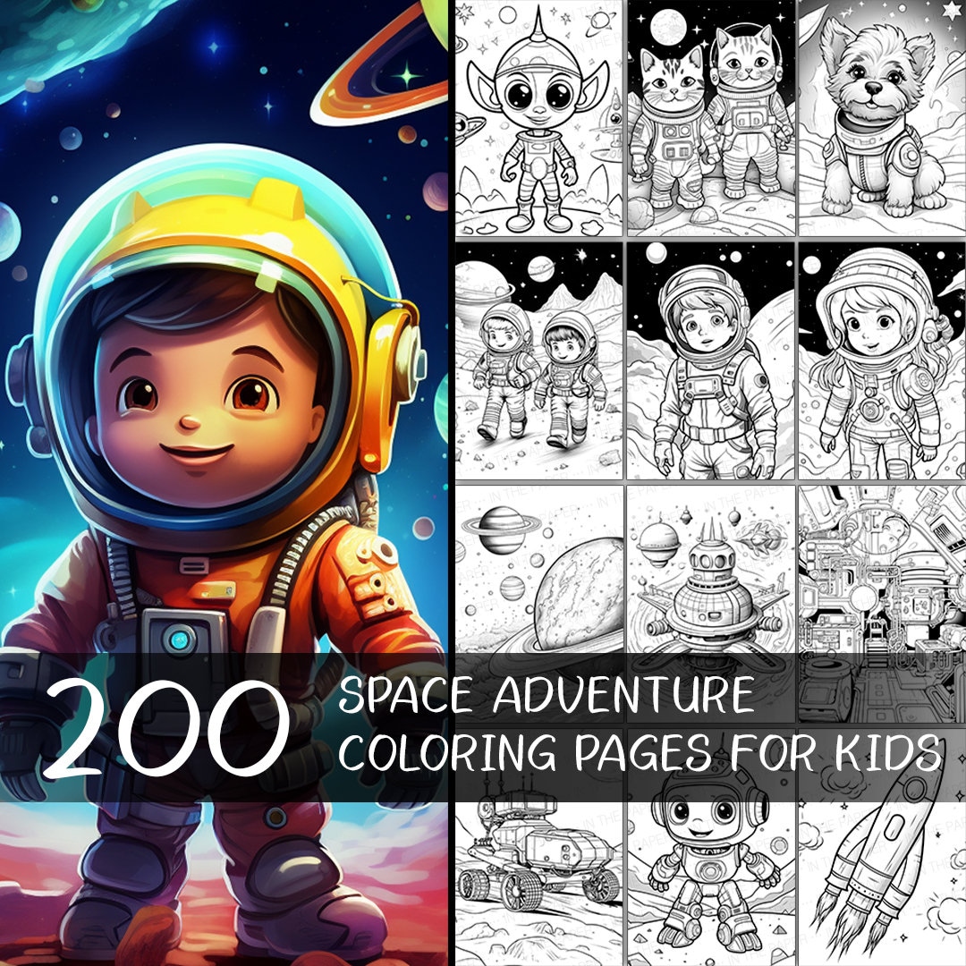 200 Space Coloring Pages for Kids | Adventures Children's Animals Alien ...