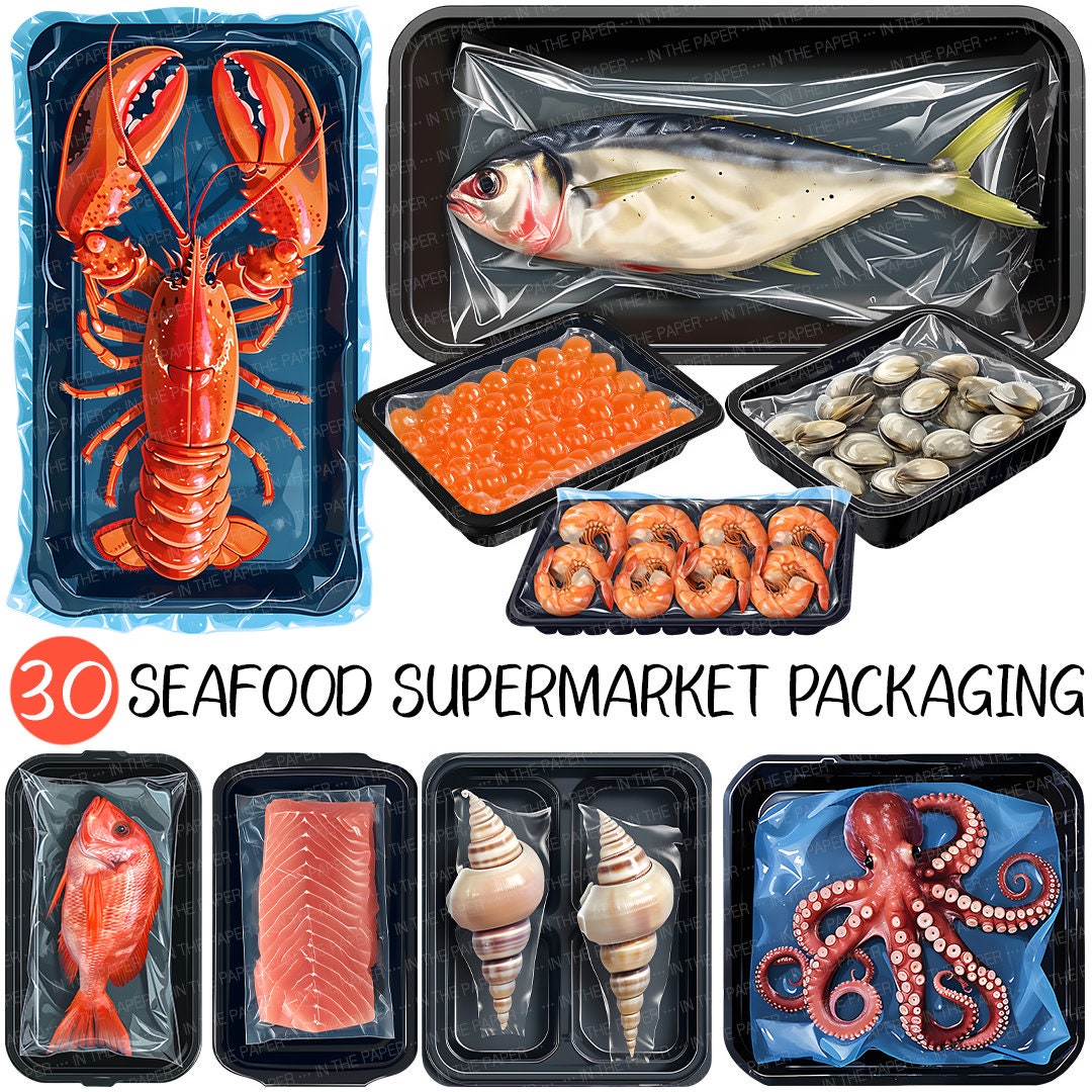 Seafood Supermarket Packaging PNG | Fish Clip Art Salmon Roe Shellfish ...