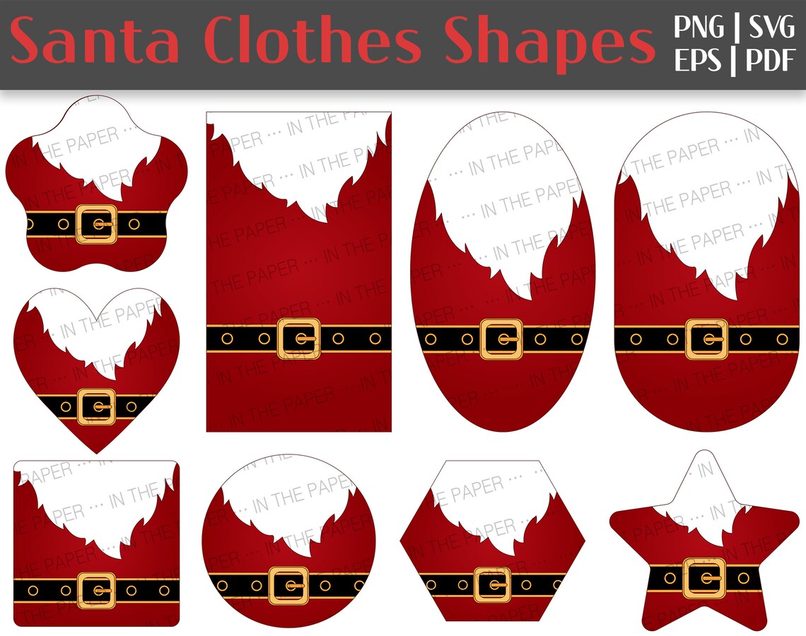 Santa Clothes Shapes PNG | Merry Christmas Clip Art SVG Cute Red Dress ...