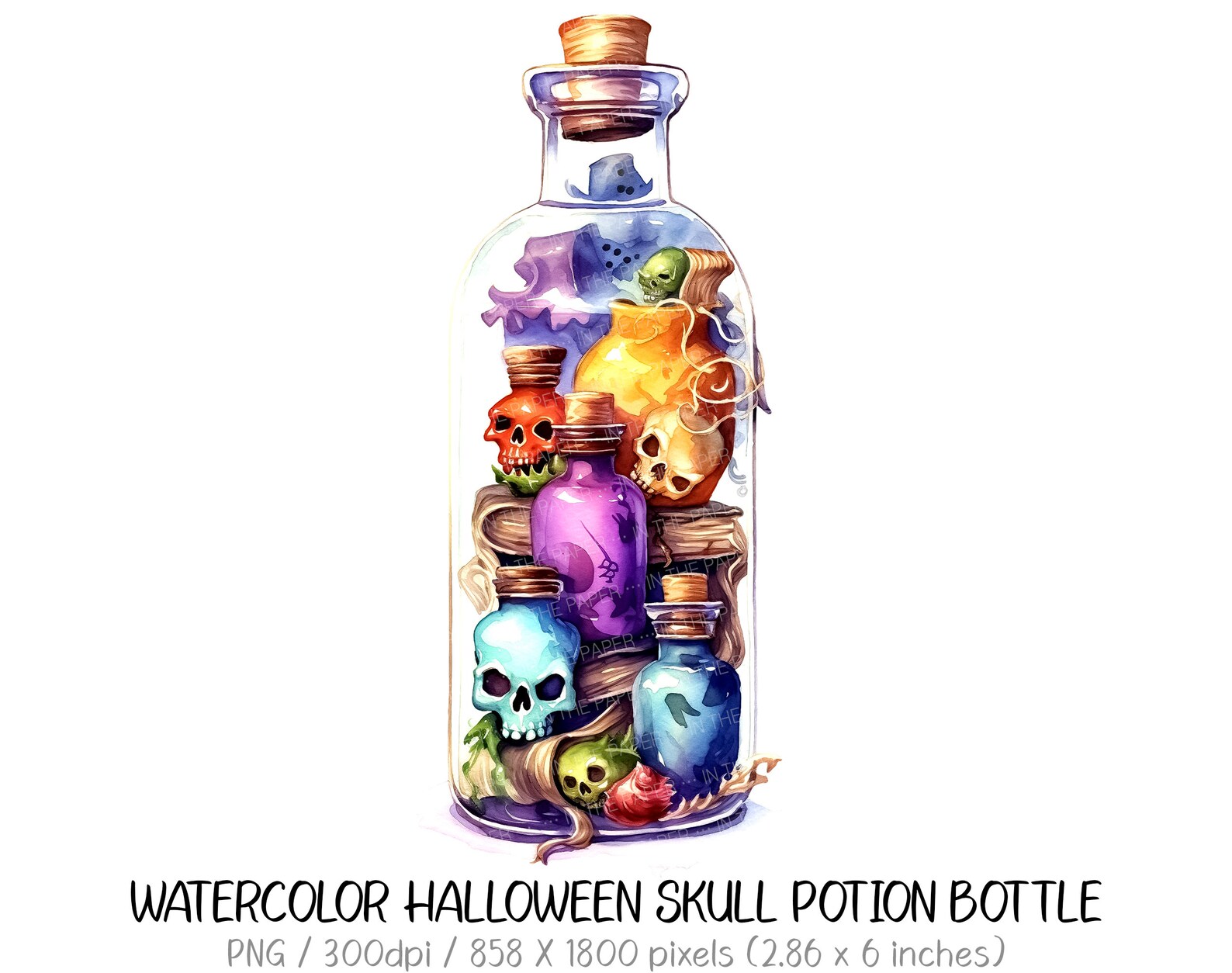 Watercolor Halloween Skull Potion Bottle PNG Magic Potion - Etsy