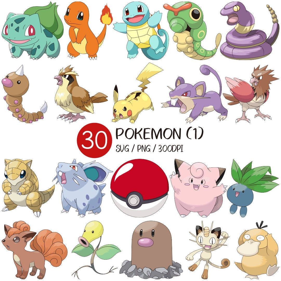 Pokemon SVG Animal PNG Cartoon Bundle Monster Ball Pokédex Evolution ...
