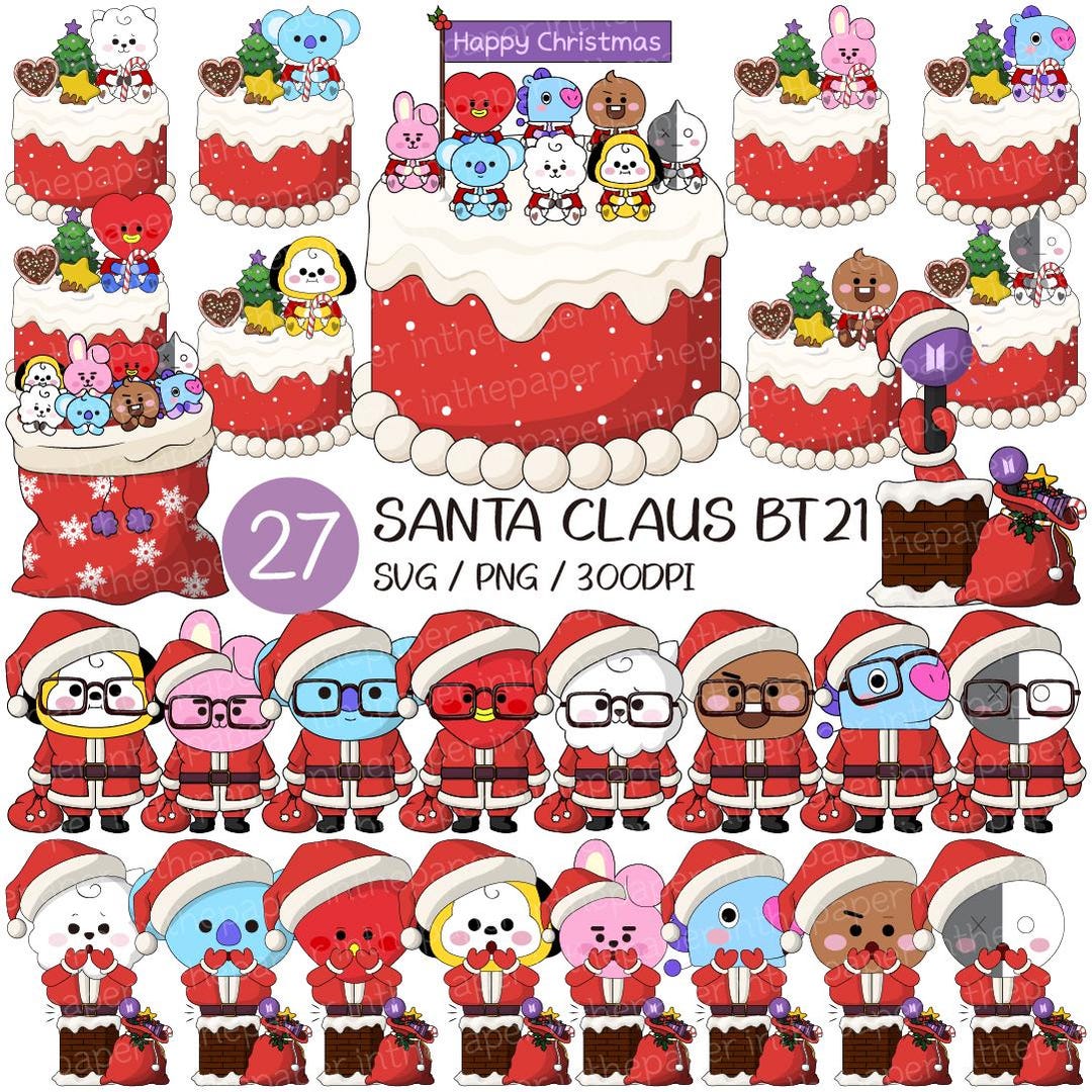 Santa Claus BT21 Chrstmas SVG BTS PNG Army Clipart Sticker Kpop Idol ...
