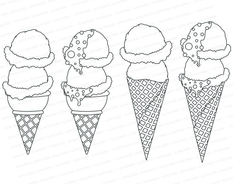 Soft Serve Ice Cream Coloring Paper | Waffle Cone Outline Clipart Syrup ...