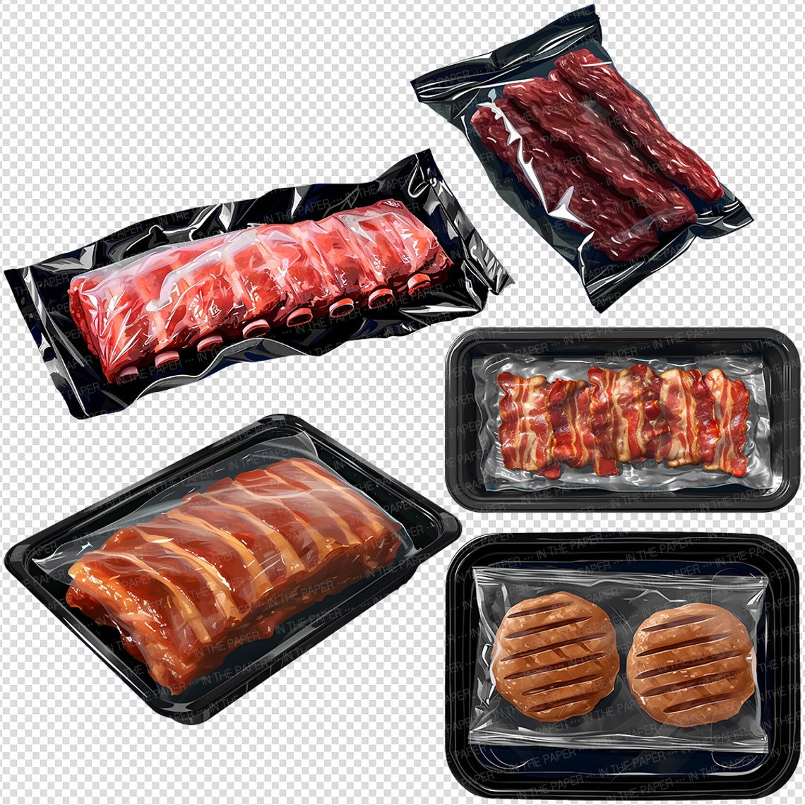 Processed Meat Packaging PNG | Market Plastic Polyethylene Bacon Beef ...