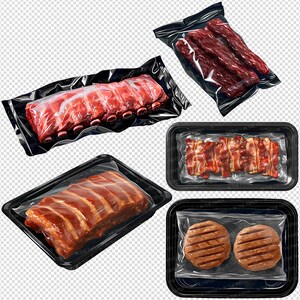 Processed Meat Packaging PNG | Market Plastic Polyethylene Bacon Beef ...