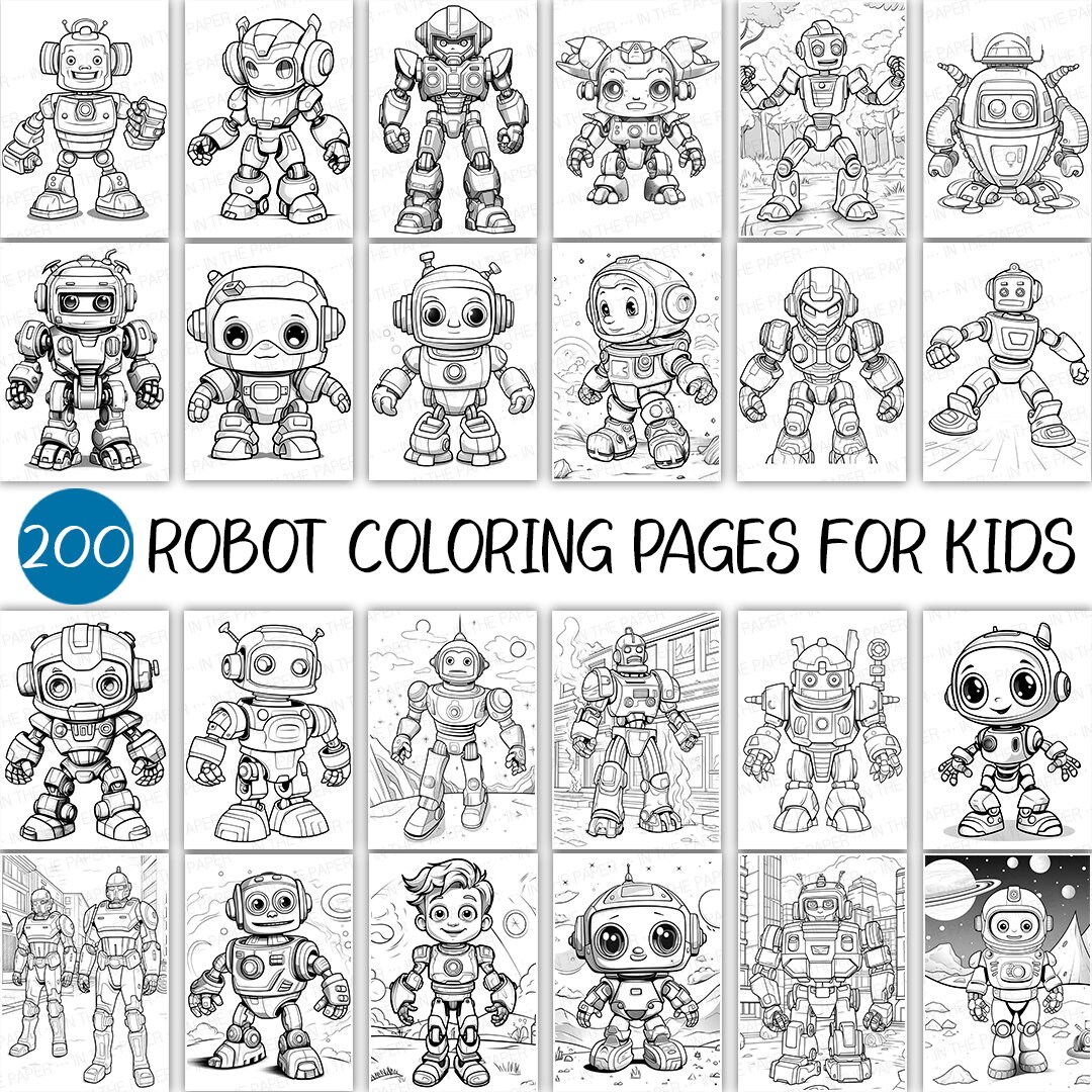 200 Robot Coloring Pages for Kids Cute Adult Activity Sheet - Etsy