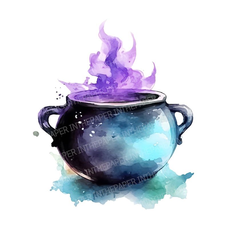 Watercolor Halloween Magic Cauldron PNG Clipart Magic Pot - Etsy