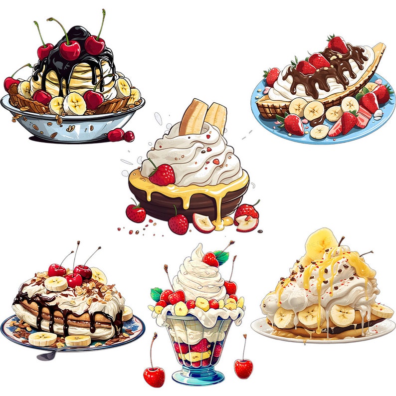 Banana Split Png Dessert Clipart Sweets Treats Illustration Whipped