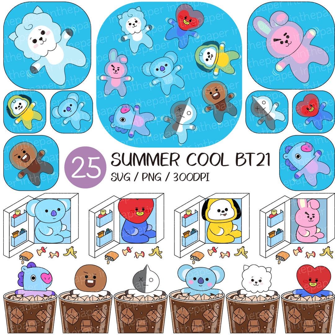 Summer Cool BT21 SVG BTS PNG Army Clip Art Kpop Koya Rj Shooky Mang ...