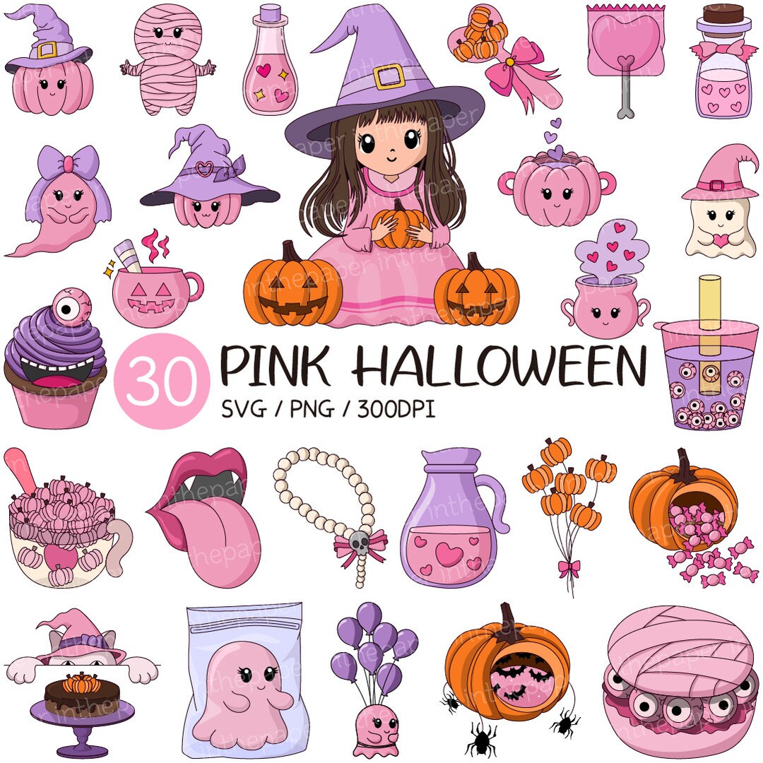 Pink Halloween PNG | Cute SVG Horror Spooky Scary Girl Witch Hat ...