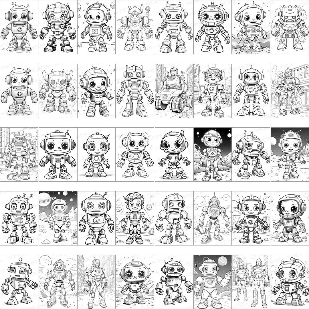 200 Robot Coloring Pages for Kids Cute Adult Activity Sheet Book Boy ...