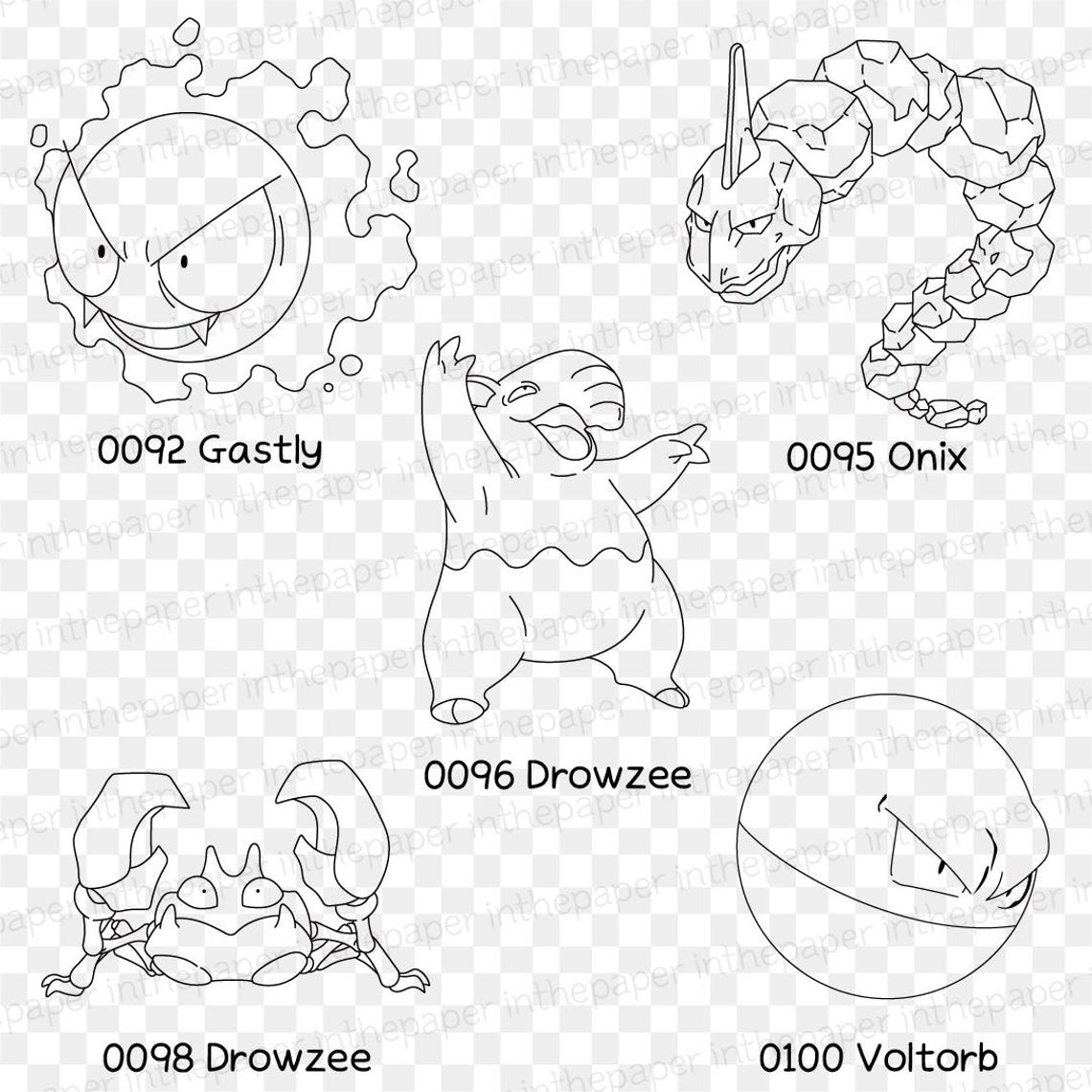 Pokemon Coloring Papers | for Kids PNG SVG Blackline Animal Outline ...