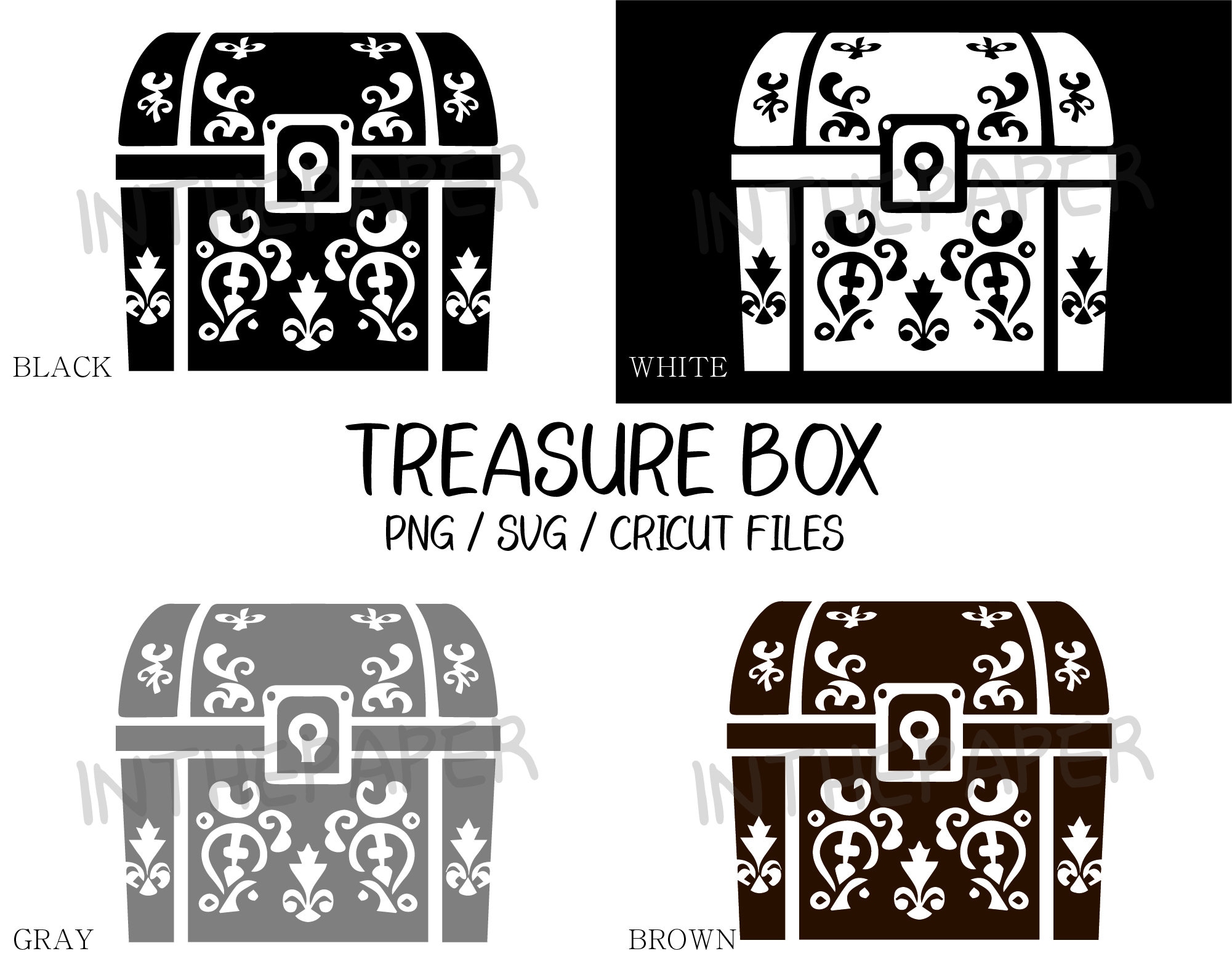 Treasure Chest SVG | Silhouette Geometric Pattern Pirate Lock Box Fancy ...