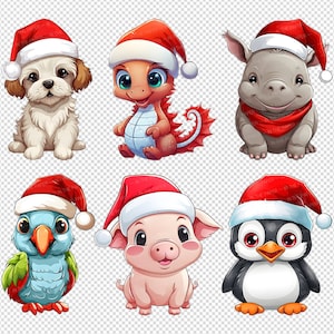 Cute Christmas Animals PNG | Santa Hat Clipart Adorable Elephant ...
