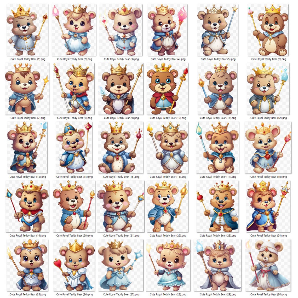 Cute Royal Teddy Bear PNG | Doll Clipart Dress Cloak Wand Crown Tiara ...