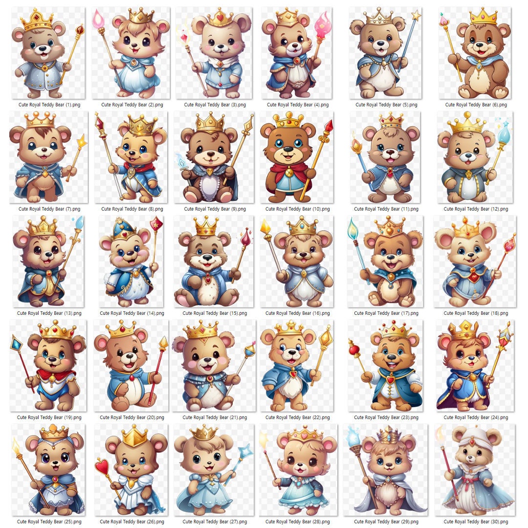 Cute Royal Teddy Bear PNG Doll Clipart Dress Cloak Wand Crown Tiara ...