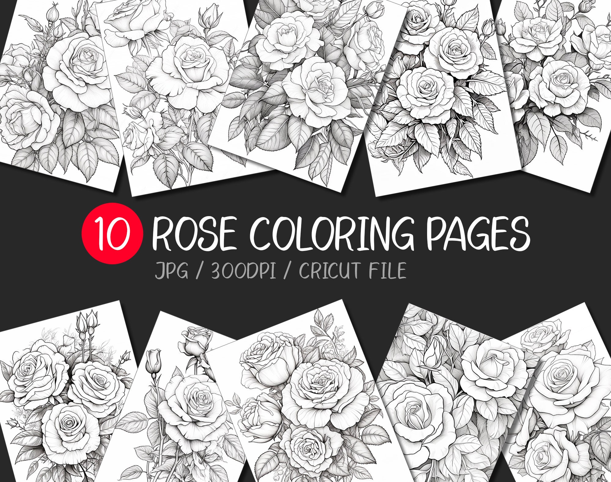 Rose Coloring Page Digital Prints, Printable, Coloring Book for Adult ...