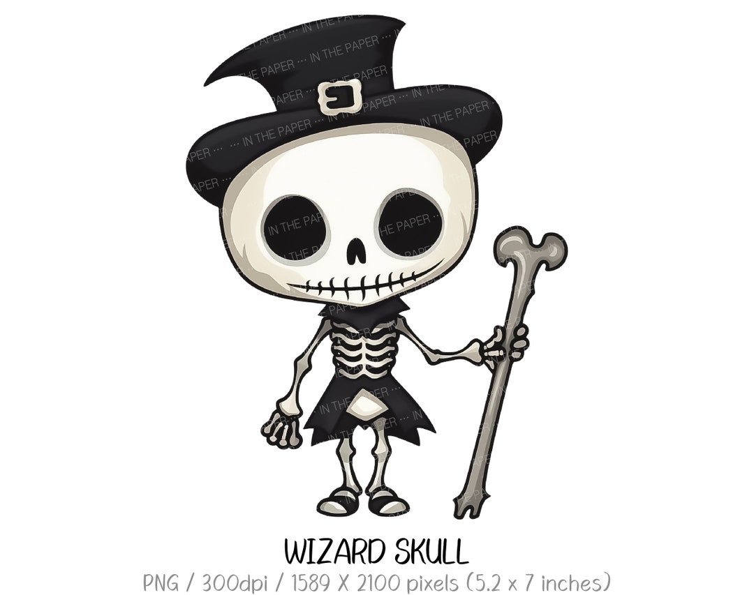 Wizard Skull PNG Halloween, Clip Art, Skeleton, Wand, Wizard Hat, Cute ...