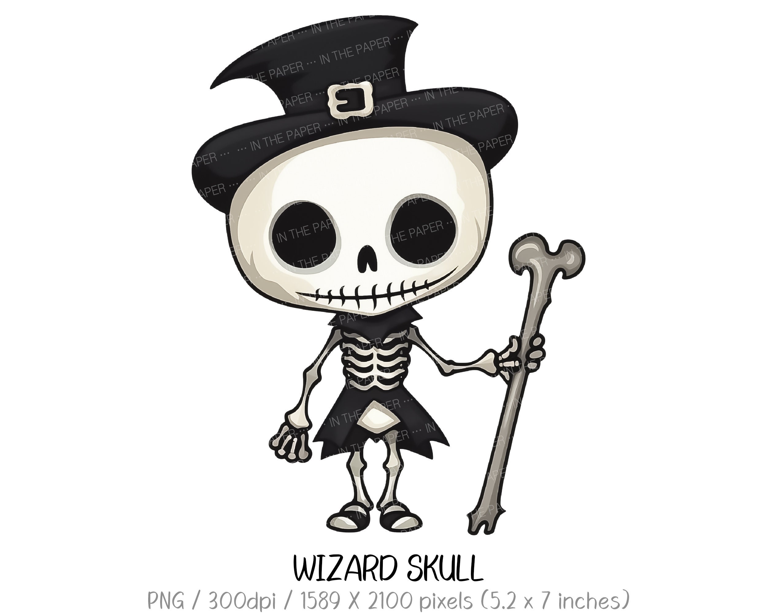 Wizard Skull PNG Halloween Clip Art Skeleton Wand Wizard - Etsy