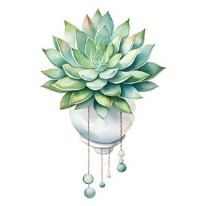 Elegant Succulent and White Pots PNG Watercolor Painting Green Cactus ...