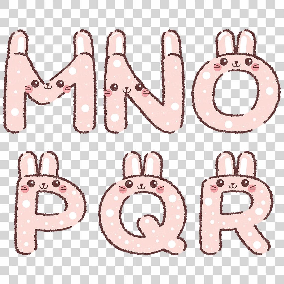 Pink Bunny Lettering | Cute Rabbit Alphabet Numbers Clipart Pastel Ears ...