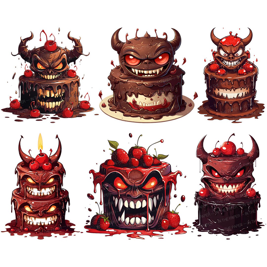 Devil Cake PNG Scary Bloody Creepy Red Syrup Flowing Black Teeth Horn ...