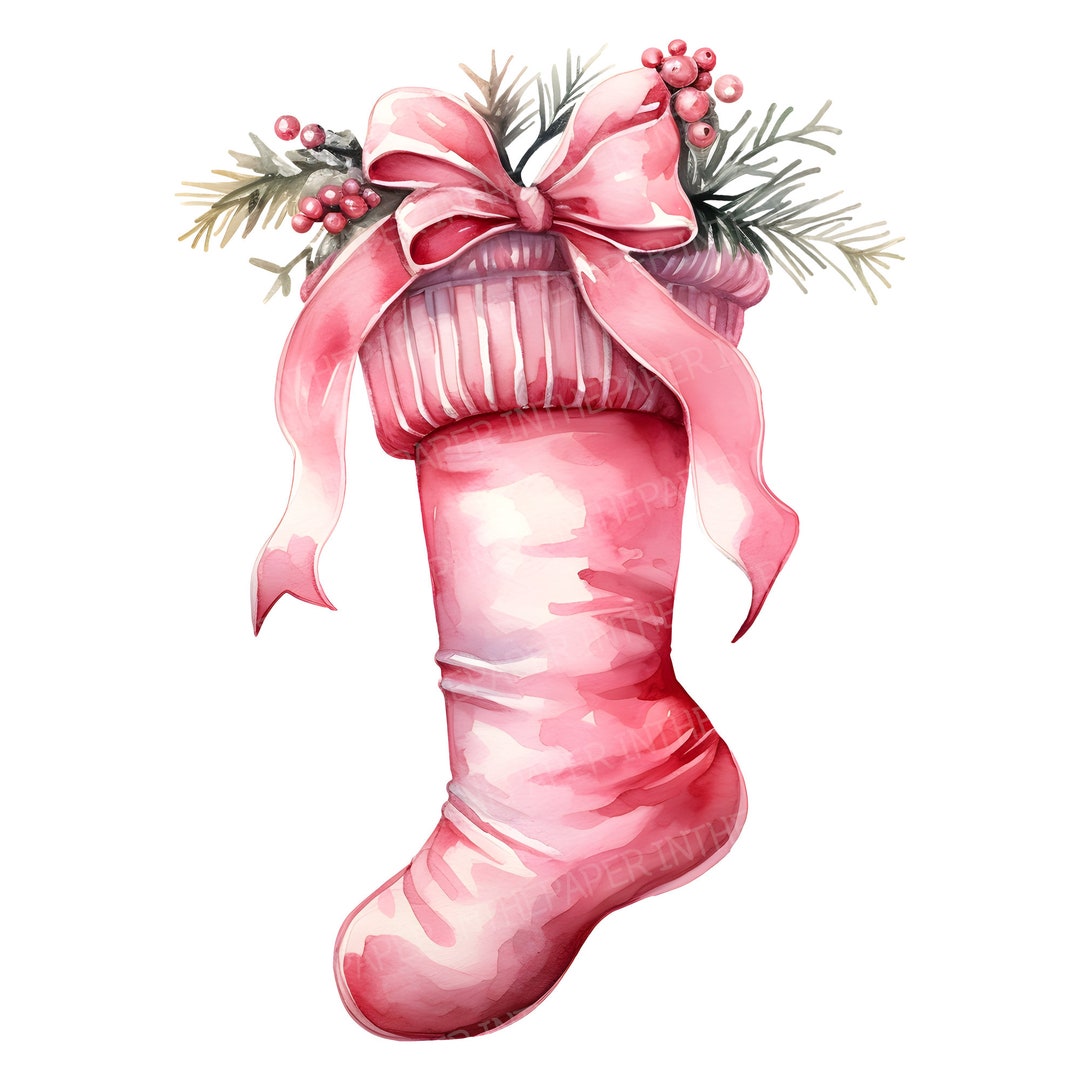 Pink Christmas Sock PNG | Watercolor Clip Art Gift Stocking Festive ...