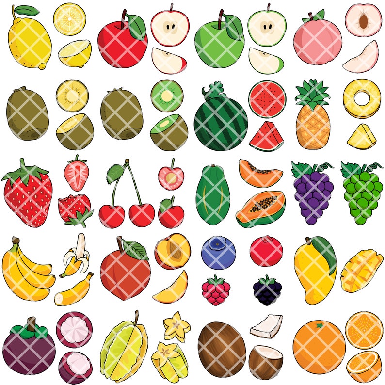 FRUIT PNG Svg Eps Pdf Clipart Vector Sticker Lemon Apple Peach ...