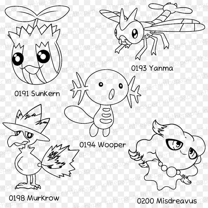 Pokemon Coloring Papers | for Kids PNG SVG Blackline Animal Outline ...