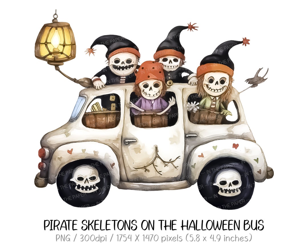 Pirate Skeletons on the Halloween Bus PNG Clip Art Skull - Etsy