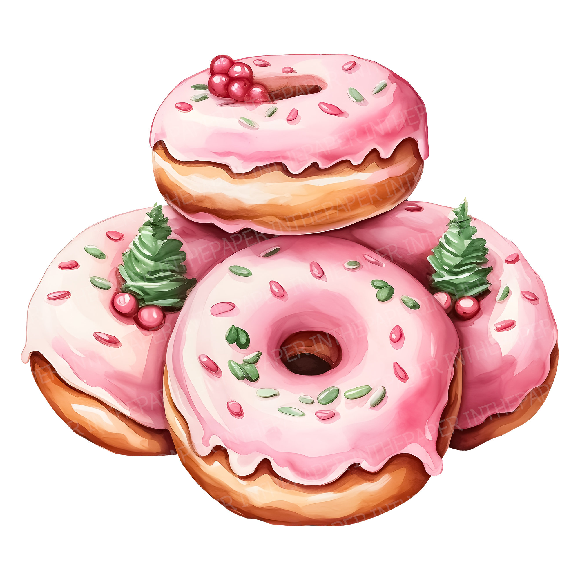 Watercolor Christmas Festive Pink Donuts PNG Donut Clip Art - Etsy