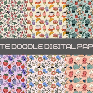 Seamless Cute Doodle Digital Paper Fruit Flower Sea - Etsy
