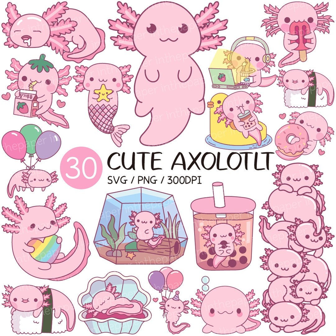 Cute Axolotl SVG Animal PNG Kawaii Uparupa Clip Art Under the See ...