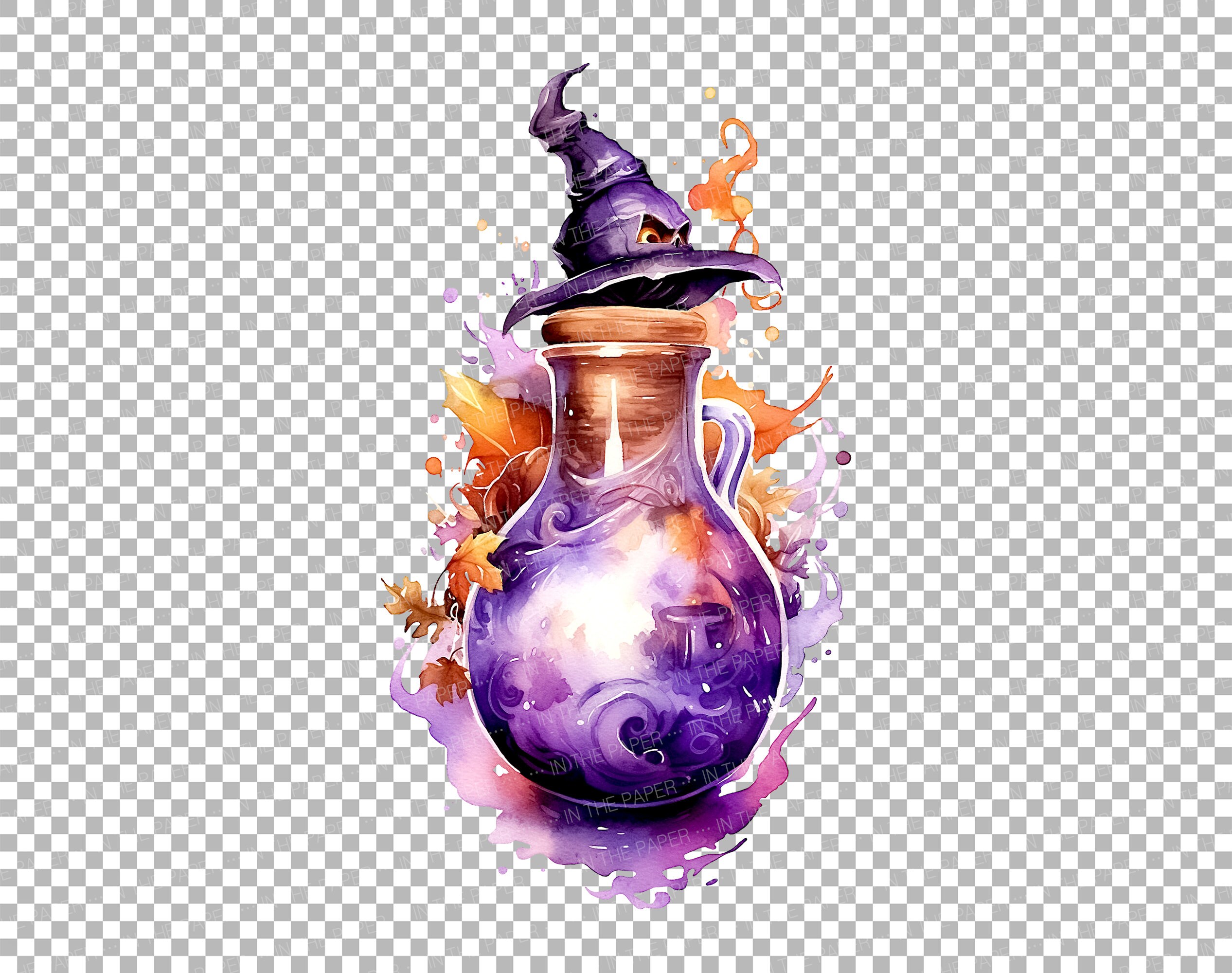 Watercolor Witch Hat Potion Glass Bottle PNG Witch Hat, Magic, Vial ...
