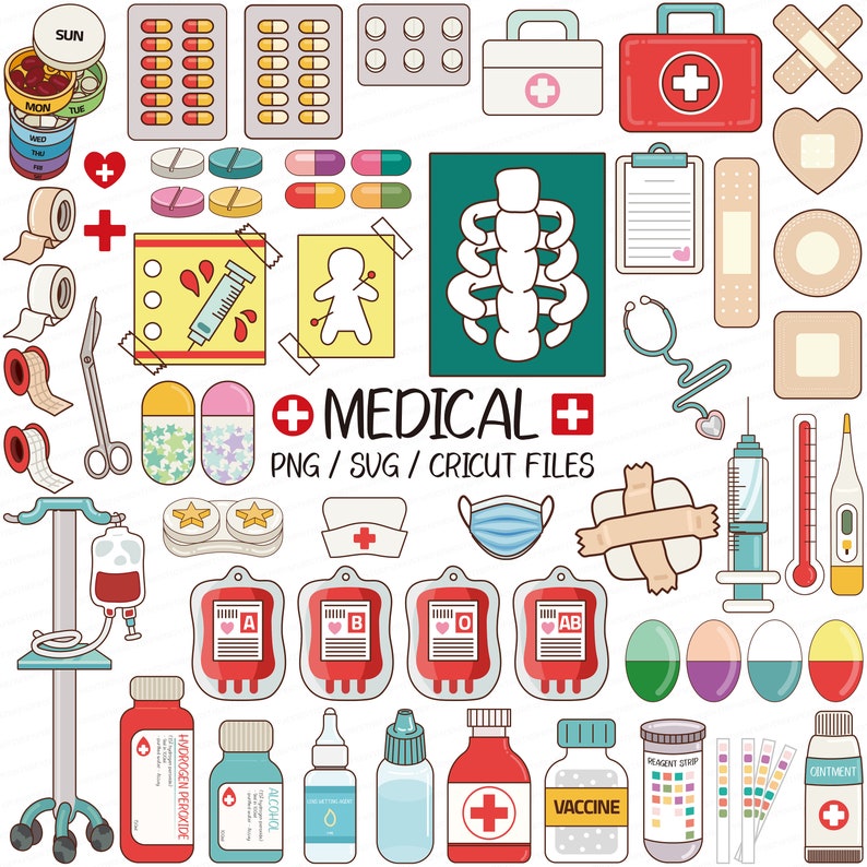 Medical Clipart Bundle | Doctor Nurse First Aid PNG SVG Kit Syringe ...